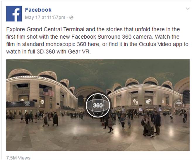Facebook自製 首支360度VR影片出爐 - 科技 - 中時新聞網