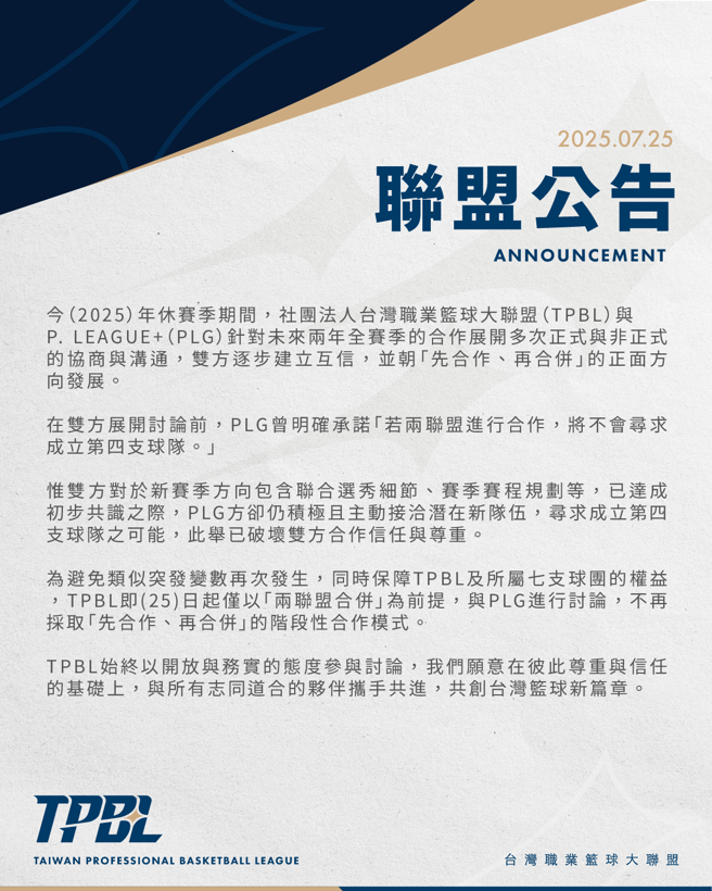 不爽宏國加入？職籃TPBL聲明不再與PLG合作「只談合併」 - 體育 - 中時
